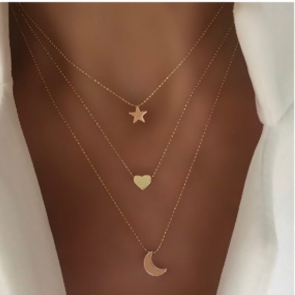 Jewelry | Multilayer Layered Necklace Gold Plated Star Heart And Moon ...
